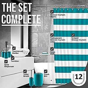 Clara Clark Bathroom Set – Bathroom Sets with Shower Curtain and Rugs, Soft Bathroom Rugs Non Slip, 23PC Teal Bathroom Accessories Set Complete with Bath Rugs, Shower Curtain Set with Liner and Hooks
