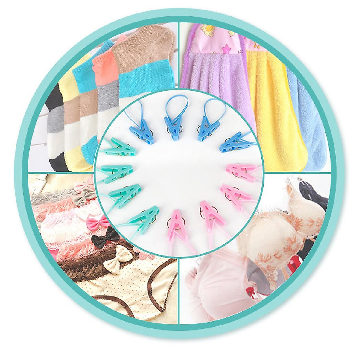 yueton Pack of 12 Clothes Peg Clip Pins Rope Hanging Clothesline Windproof Hanger (Multicolor)