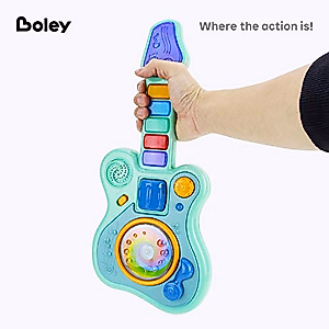 Boley Musical Toddler Guitar - Light and Sound Kids Electric Play Toy Guitar with 5 Musical Keys, Whammy Bar, Volume Control, Hands-On Sensory Play for Early Childhood Development - Ages 12+ Months