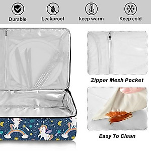 Kcldeci Insulated Thermal Food Carrier Insulated Casserole Carrier for Hot or Cold Food,Unicorns Rainbow Insulated Tote Bag for Potluck Cookouts Parties Picnic,Lasagna Lugger