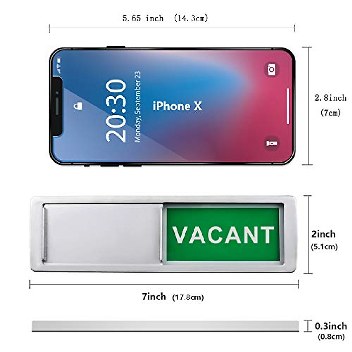 Vacant Occupied Privacy Sign, Vacant Occupied Door Sign for Home Office Restroom Conference Hotels Hospital, Slider Door Indicator Tells Whether Room Vacant or Occupied, 7'' x 2'' - Silver