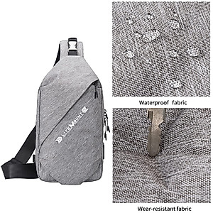 LITEMOUNT Lightweight Outdoor Crossbody Sling Backpack, Shoulder Sling Bag, Chest Backpack with USB Charging & Audio Ports (Grey)