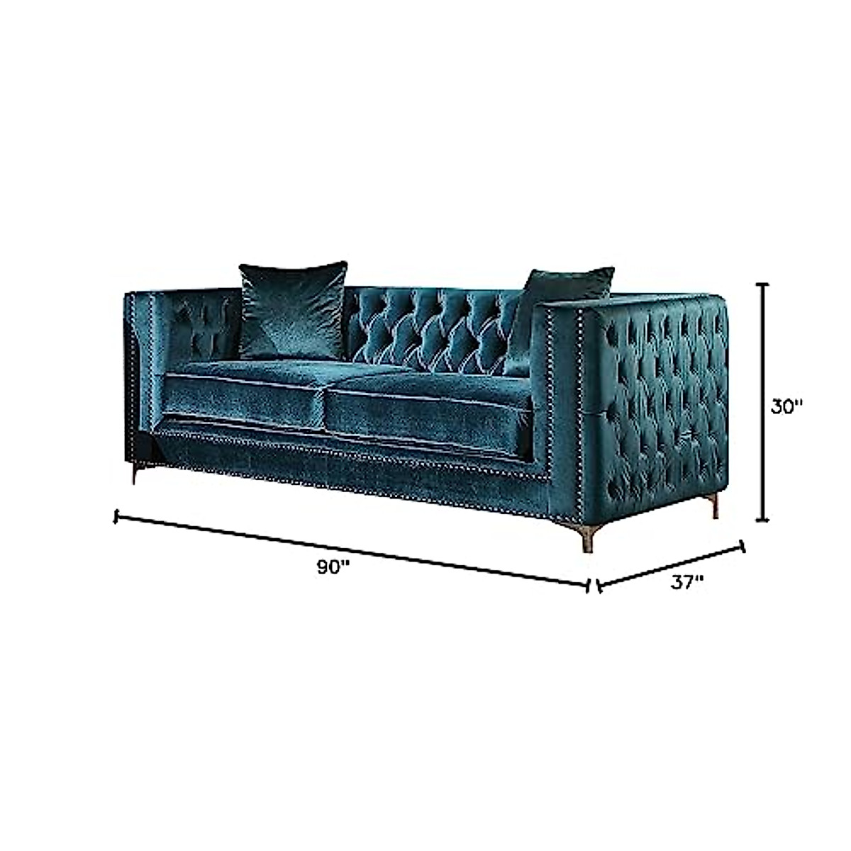 ICE ARMOR 2Pc Living Room Set Loveseat in Dark Teal Velvet Sofas