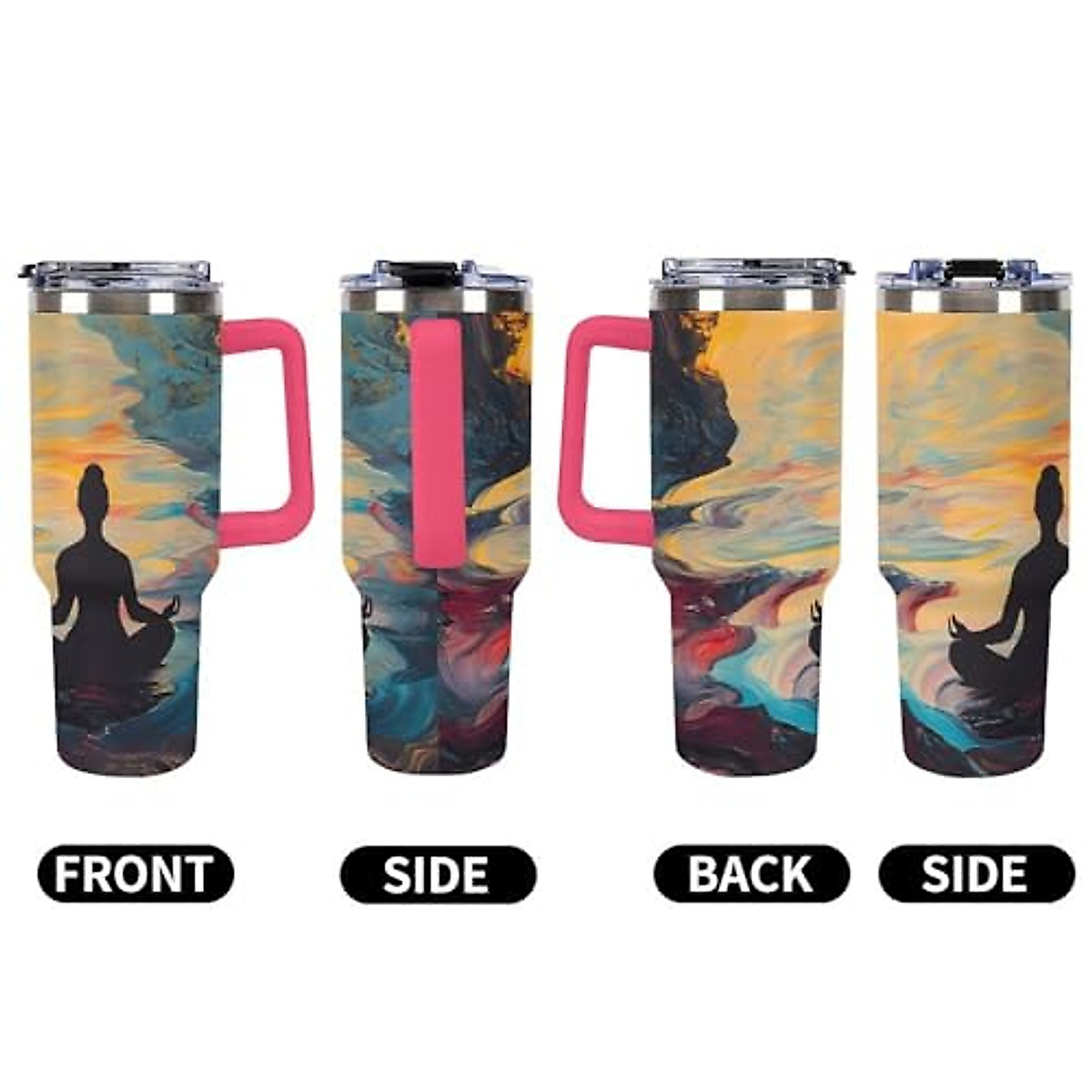 Meditation in Psychedelic River 40oz Water Bottle Double Wall Insulated Tumbler with Handle Leakproof Travel Mug Light Rose Red-style