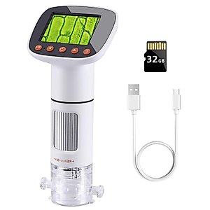 Koolertron 2 inch Handheld Digital Microscope with LCD Screen, Pocket Microscope with 32G Card for Kids and Adults,50x-1000x Magnification HD Magnifier for Coin/Circuit Board/Observation