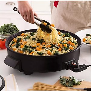 Nonstick Electric Skillet | Hot Oven Cooker with 14 inch Healthy-Eco Nonstick Coating Surface | Convenient Easy Clean Up | Tempered Glass Lids | Black