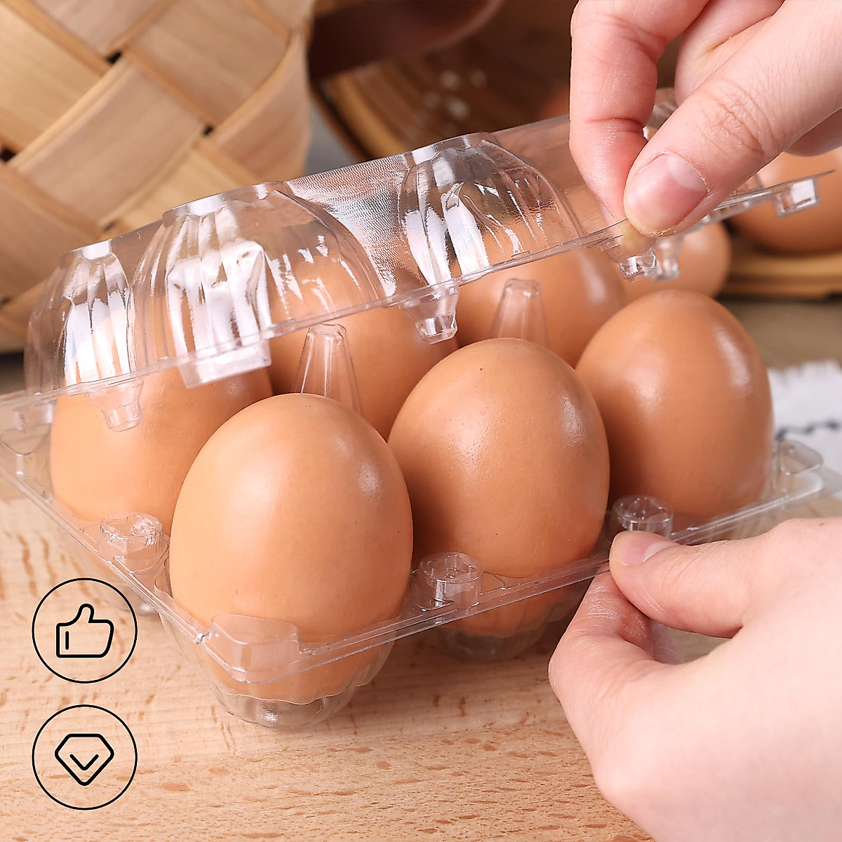 HAKSEN 100PCS Plastic Egg Cartons, Clear Egg Holders with Labels Egg Cartons Cheap Bulk for Home Ranch Chicken Farm Market Display, 6-cavity