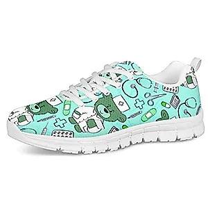 JEOCODY Nurse Bear Design Sneaker Women Running Sport Shoes Lightweight Trainers Flats