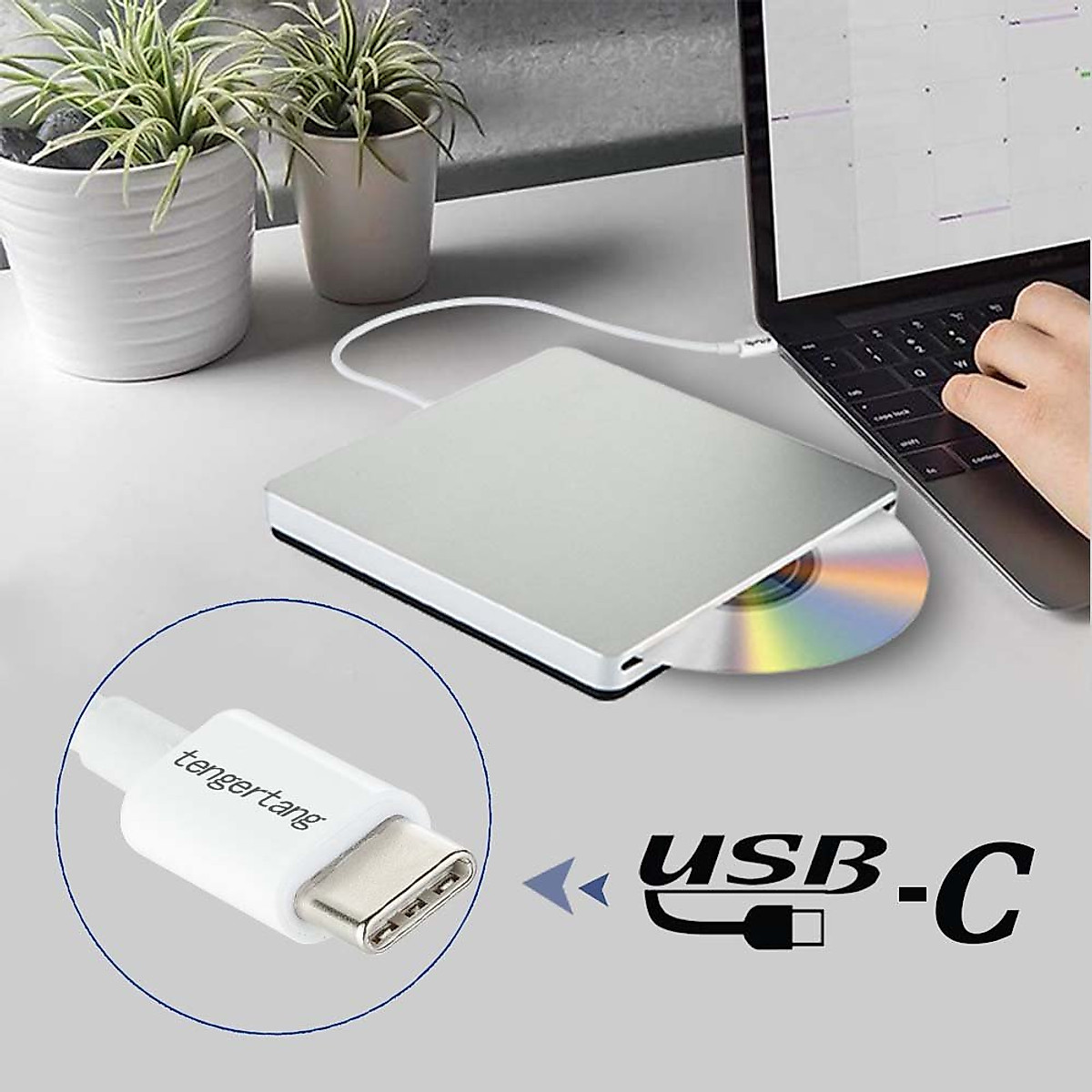 tengertang USB-c Super External Drive, Portable External CD/DVD-rw Writer/Player/Burner for The Latest MacBook/asus/asus/dell Latitude/MacBook Pro (Silver)