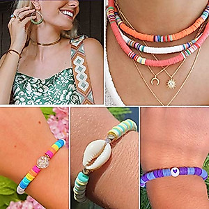 Gionlion 6000 Pcs Clay Beads for Bracelet Making, 24 Colors Flat Round Polymer Clay Beads 6mm Spacer Heishi Beads with Pendant Charms Kit and Elastic Strings for Jewelry Making Kit Bracelets Necklace