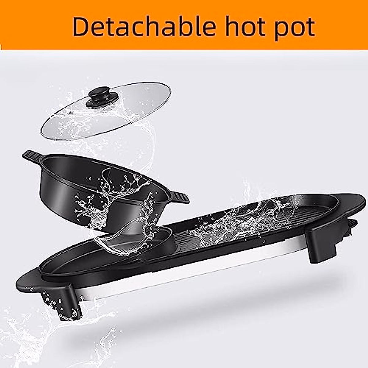 BOEASTER Electric Hot Pot with Grill Indoor Shabu-shabu Hotpot Korean BBQ Grill, Removable Hotpot Pot W/ Large Capacity Baking Tray, Smokeless Non-Stick Skillet Pan, Adjustable Temperature, 1-6 People 110V