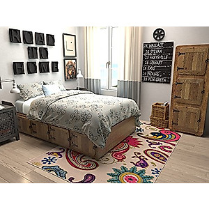 Unique Loom Estrella Collection Colorful, Paisley, Floral, Abstract, Modern Area Rug, 5 x 8 ft, Beige/Pink