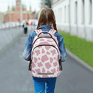 Funky Qiu Pink Cow Print Backpack Durable Lightweight College School Bookbag Daypack Rucksack for Boys Girl Student