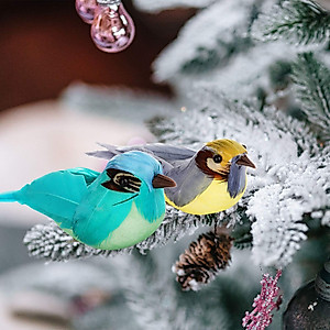 12Pcs Artificial Feathered Birds Christmas Decorations, Colorful Simulation Foam Birds Clip-on Christmas Tree Ornament, Artificial Bird Ornaments for DIY Crafts Home Garden Wedding Easter Decor Y