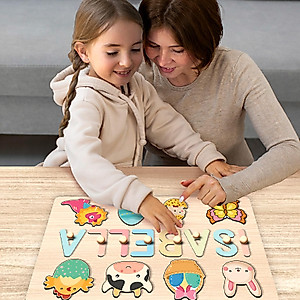 SalaGraphics Personalized Name Puzzles for Toddlers 1-3, Easter Basket Stuffers for Toddler, Personalized Baby Gifts, Wooden Name Puzzle for Kids Personalized, Montessori Toys for 1 Year Old