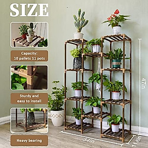 Plant Stand Indoor Outdoor, Uneedem Tall Plant Shelf for Multiple Plants, 10 Tiers 11 Pot Large Plant Rack Wood Plant Holder Plant Shelves for Room Corner Balcony Garden Patio
