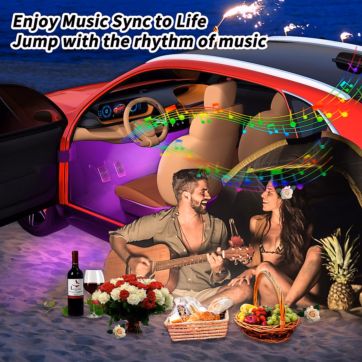 Led Lights for Car, Dash Lights for Car Interior Neon Lights Strip with App Control, RGB Under Dash Led Lights with DIY Million Colors Music Mode