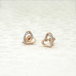 Timeless Love 1/10 ct Diamond Heart Shaped Earrings Set in Sterling Silver with 14K Pink Gold Plating, Dainty Jewelry, Women’s Fashion Earrings, Earring Closure: Post & Nut