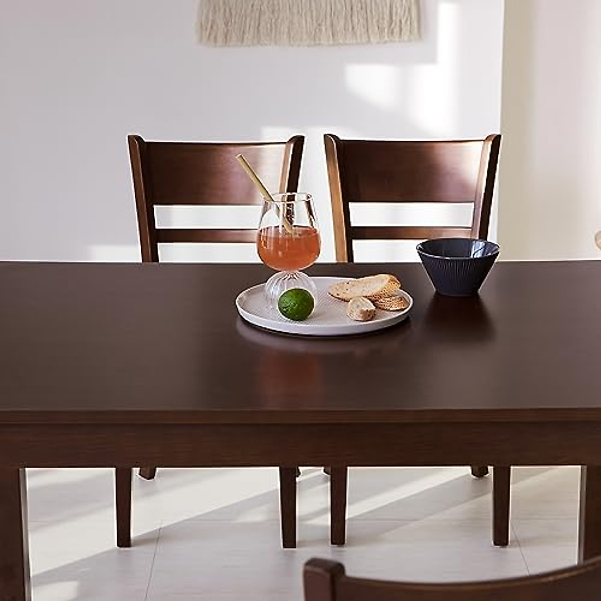 Livinia 5 Piece Cabin Wooden Dining Room Table Set with 4 Ladder Back Chairs (Walnut)