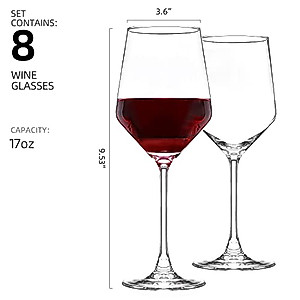 HAKEEMI Laser Cold Cutting Wine Glasses Set of 8, 17 oz Clear Wine Glasses with Stem, Dishwasher Safe