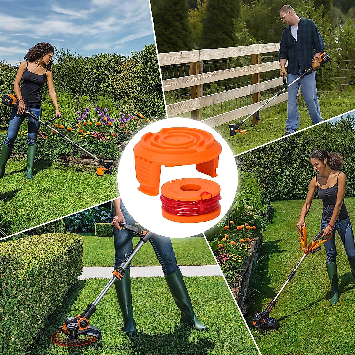 Generep Weed Eater String Replacement Trimmer Line for Worx WA0010 WG180 WG163 Spools,10 ft/0.065 Inch Trimmer String Refills Parts,WA6531 GT Spools Cap Cover(8 Spools, 2 Caps)