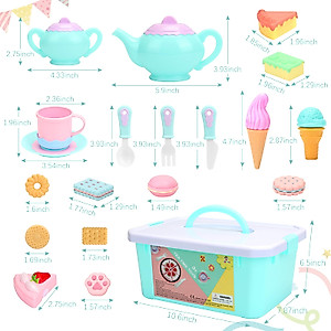 Tagitary Tea Party Set for Little Girls, 52 PCS Kids Pretend Play Toys with Dessert, Ice Cream, Donuts, Teapot, Cups and Carrying Case, Birthday Gift for Toddlers Girls Boys Age 3-6