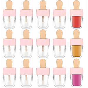 RONRONS Lip Gloss Tubes, 15 Pieces Pink Ice-cream Shaped Empty Lip Gloss Containers Cute Mini Lipgloss Tubes with Wand for DIY Cosmetic Sample Bottles, 8ml