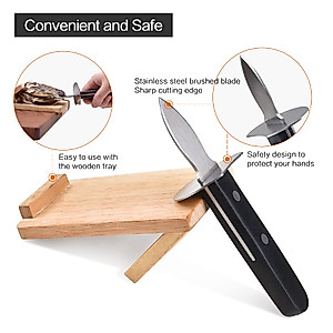NEEDBUY Oyster Knife Shucker Set Oyster Shucking Knife with Wooden holder Oyster Shucking Clamp Seafood Tools
