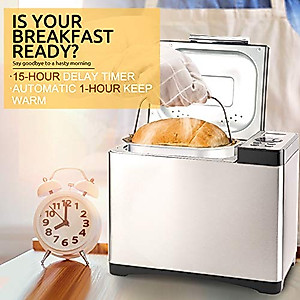 Secura Bread Maker Machine 2.2lb Stainless Steel Toaster Makers 650W Multi-Use Programmable 19 Menu Settings for Home Bakery (Silver)