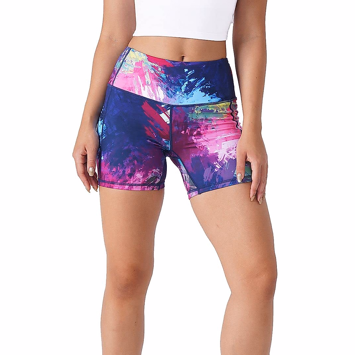 Tough Mode Women High Rise 5" Super Soft Athletic Shorts Pockets Bike Fitness Workout Running Yoga Tummy Control