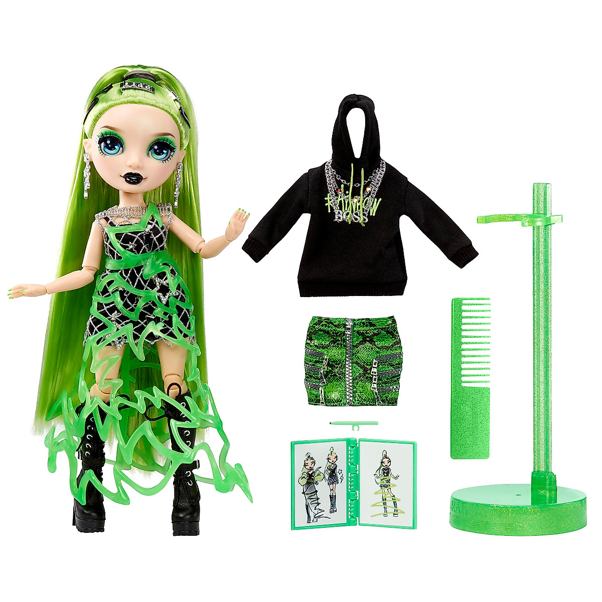 Rainbow High Fantastic Fashion Jade Hunter - Green 11” Fashion Doll and Playset with 2 Complete Doll Outfits, and Fashion Play Accessories, Great Gift for Kids 4-12 Years Old