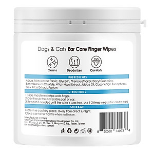 Mooncat Ear Cleaner Wipes｜Ear Cleansing Finger Wipes for Cats ｜Ear Wipes for Cats｜Dog Grooming Supplies｜Reduces Dirt and Cleans Wax Buildup｜Pet Ear Wash Wipes｜— 40 Finger Wipes