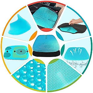 masteymoh Gel Seat Cushion for Long Sitting, Gel Cushions for Pressure Sores Relief, Double Thick Gel Cushion for Sitting, Seat Cushions for Office Chairs with Breathable Nonslip Cover