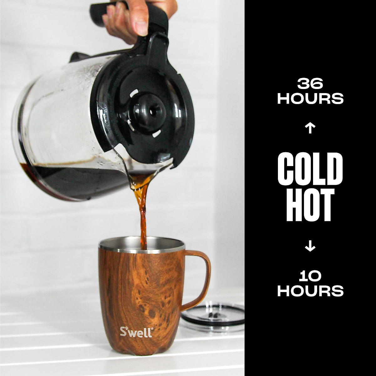 S'well Stainless Steel Mug with Handle, 12oz, Teakwood, Triple Layered Vacuum Insulated Containers Keeps Drinks Colder and Hotter for Longer, BPA Free