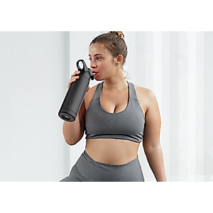 ENCOOL Insulated Stainless Steel Water Bottle with Straw and Carry Loop, Double Wall Cold for 36 Hours, Tritan Leak Proof Lid for Sports, Travel, 24 oz, Black Night