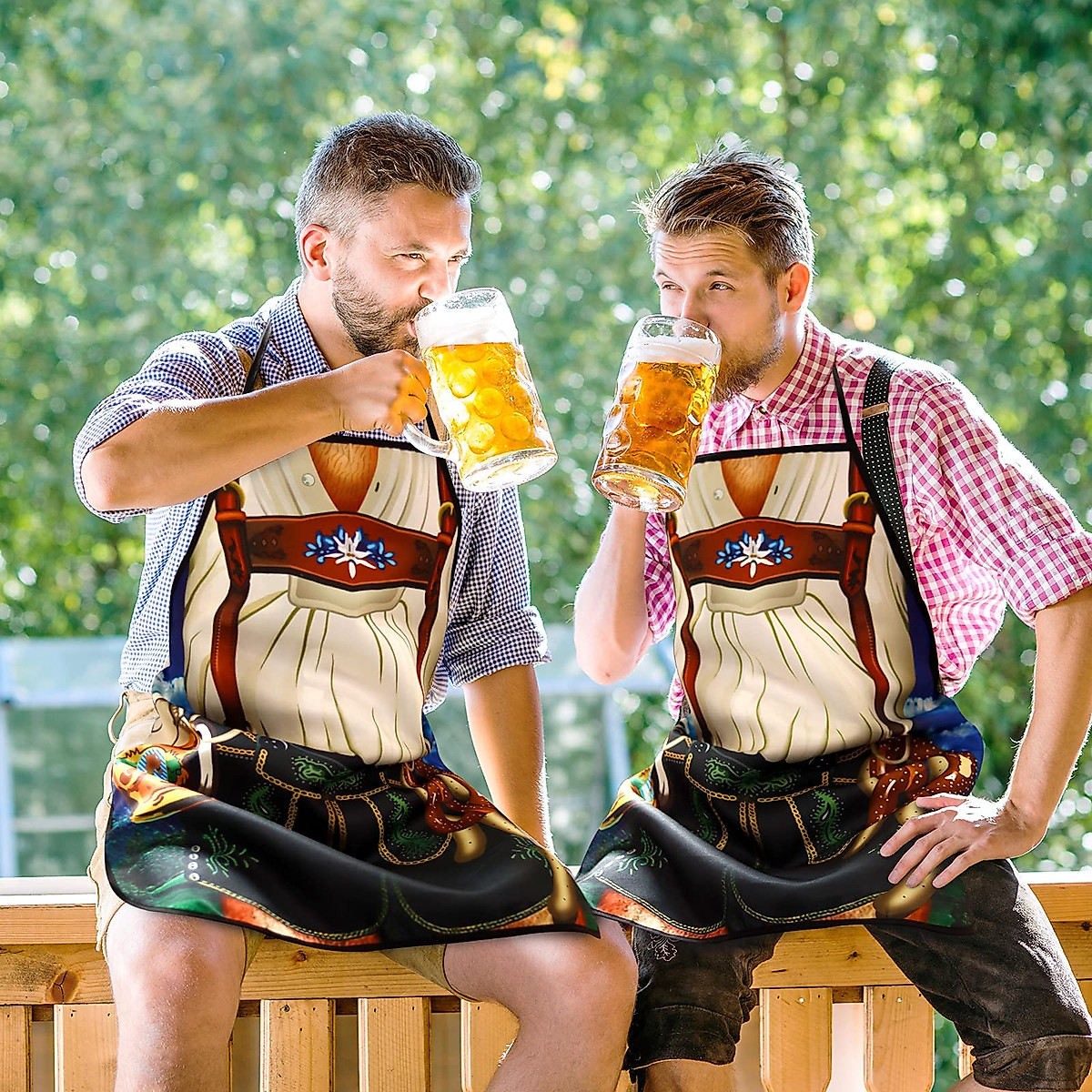 JFQ 2PCS Oktoberfest Apron, Oktoberfest Party German Dirndl with Adjustable Tying Ropes Cooking Gardening BBQ Baking Aprons for Bavarian Beer Festival