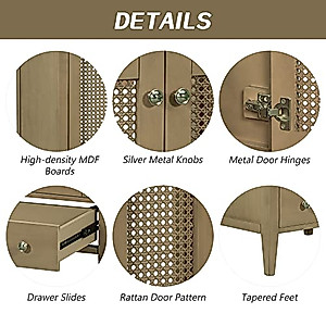 PEIHONGET 24" Bathroom Vanity with Ceramic Basin, Rattan Bathroom Storage Cabinet with Two Doors and Drawer, Freestanding Bath Vanity Cabinet Soft Closing, Solid Wood Frame (Natural)