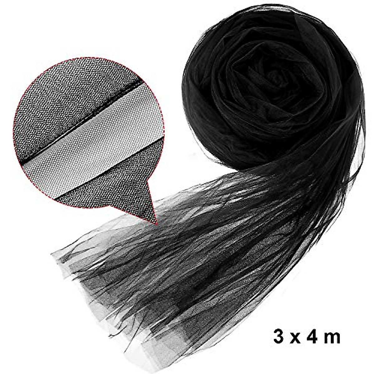 Zonon Insect Netting Garden Mesh Netting Fly Bird Net Barrier Hunting Blind Plant Protecting (Black, 3 x 4m)