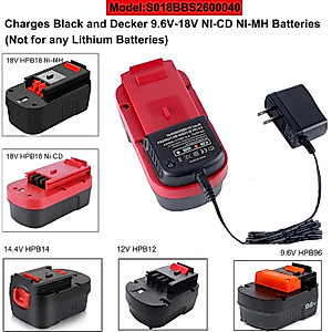 Replace for Black and Decker 18V Battery Charger 90556254-01 9.6V-18V NiCad & NiMh Battery HPB12 FS12B HPB14 FSB14 HPB18 HPB18-OPE FSB18 HPB96 FSB96