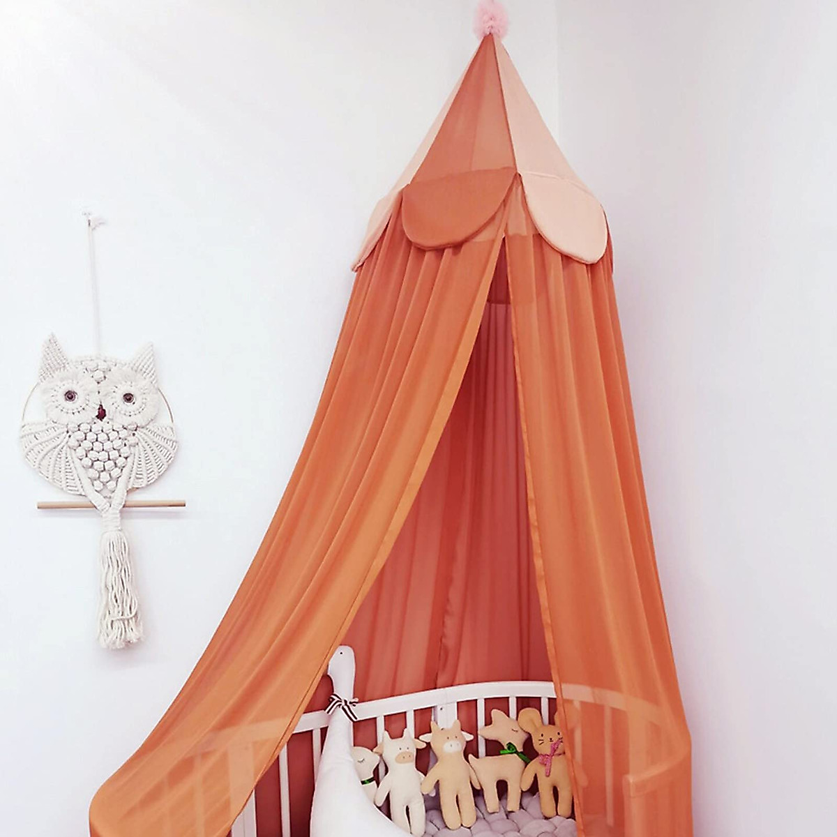 HEVIRGO Bed Canopy Mosquito Net, Hanging Travel Netting Curtains, Play Tent Bedding, Mosquito Net Dome Shaped Nordic Style Chiffon Fancy Baby Bedding for Kindergarten - Brown