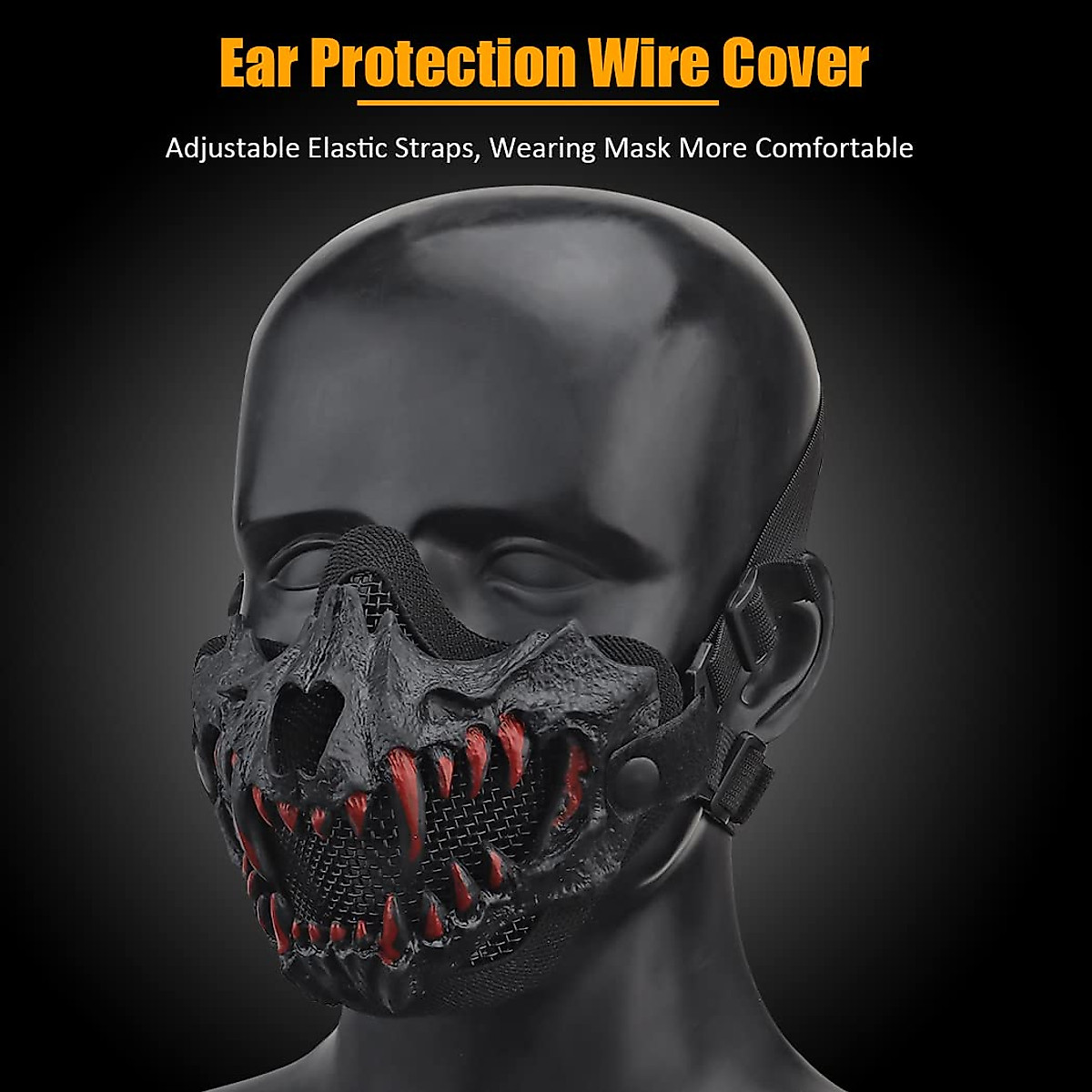 Yzpacc Airsoft Half Face Skull Masks Tactical Face Protection Mesh Mask for Halloween Paintball CS Hunting