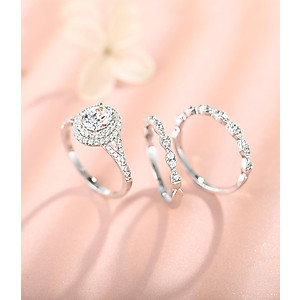 TIGRADE 1.5CT Bridal Ring Sets Oval Cut Cubic Zirconia Wedding Band Halo CZ Engagement for Women Size 3.5-12, Silver, Size 7