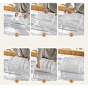 ChezMax Wardrobe Clothes Organizer, Upgraded PP Board Cabinet Closet Compartment Storage Baskets, White Washable Foldable Dividers Closet Drawer Bins for Underwear Socks Jeans, Big Size 5 Grids