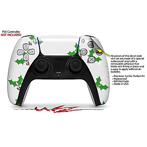 WraptorSkinz Skin Wrap compatible with Sony PS5 DualSense Controller Christmas Holly Leaves on White (CONTROLLER NOT INCLUDED)