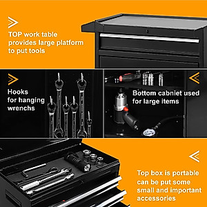 BIG RED Torin Rolling Garage Workshop Organizer : Detachable 4 Drawer Tool Chest with Large Storage Cabinet and Adjustable Shelf, 20.3" l x 11" w x 40.4" h, Black