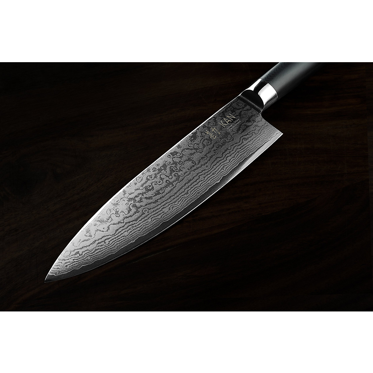 KAN Core Chef Knife 8-inch VG-10 67 layers Damascus Ambidextrous (Non-Hammered VG-10 Blade, Ebony Handle)