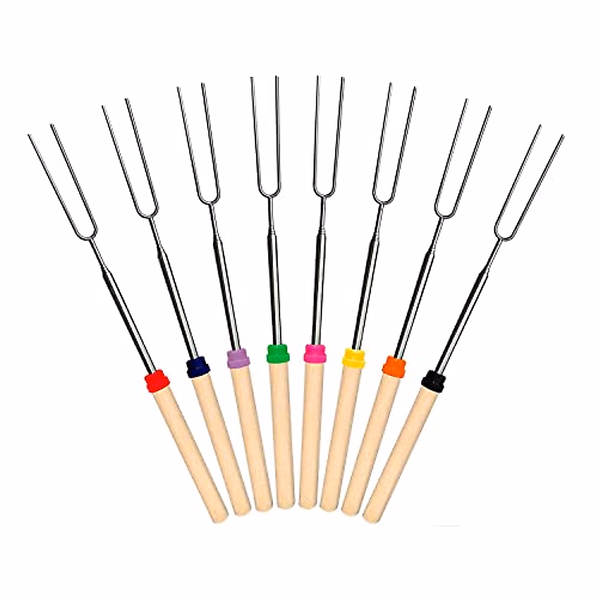 Marshmallow Roasting Sticks 8Pcs Extendable 32inch Long Metal Barbecue Skewers For Grilling Set,Telescoping Smores BBQ Forks, Fire Pit Sticks for Hot Dogs,Camping,Bonfire