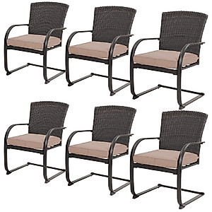 Grand patio 6 Piece Outdoor Wicker Dining Chairs, Spring Patio Furniture Dining Chairs Set of 6 with Cushions for Garden Pool Backyard Lawn, Beige