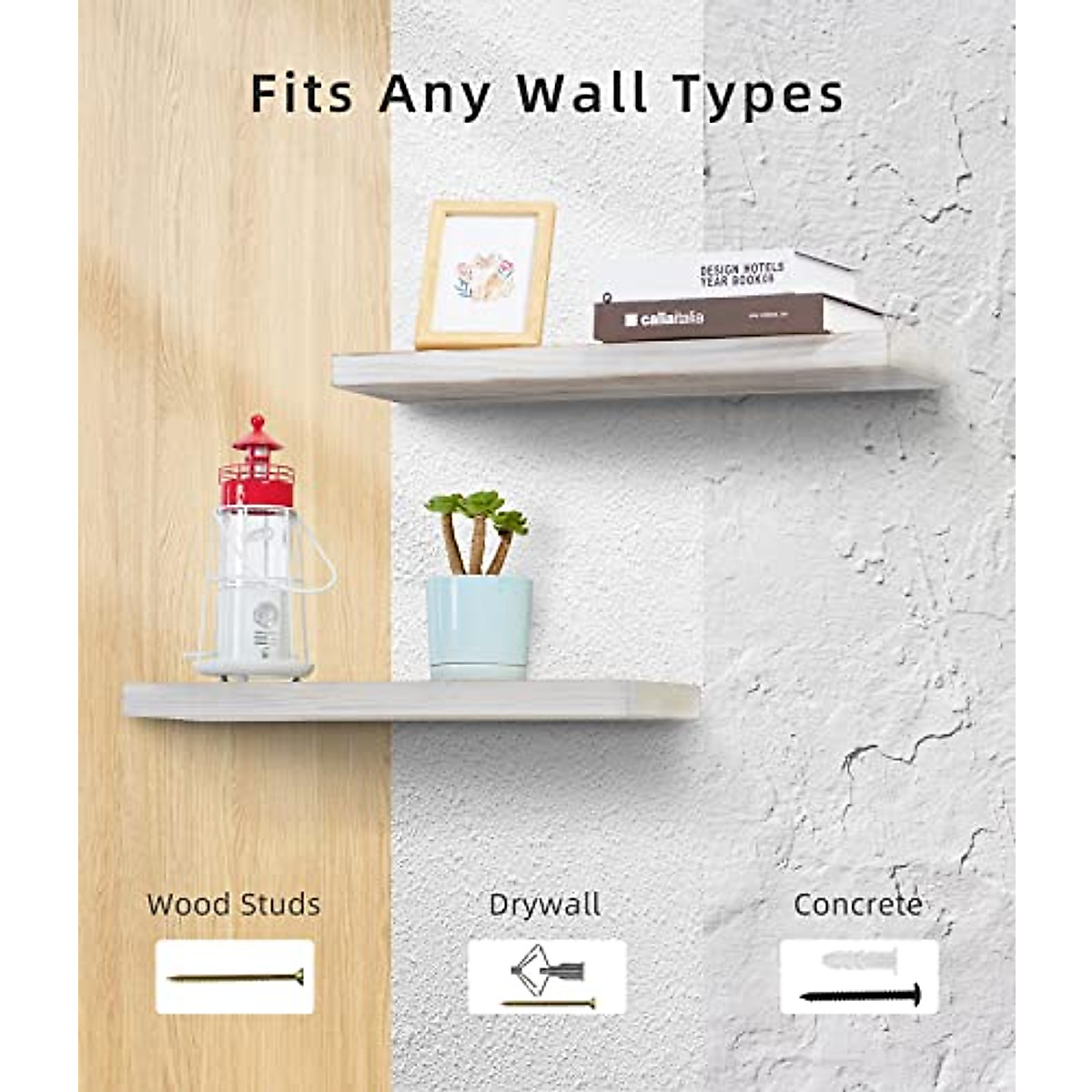 2 Pack 16" Solid Cedar Wood Floating Shelves, Brushed Finish, Wall Mounted for Home Living Room Bathroom