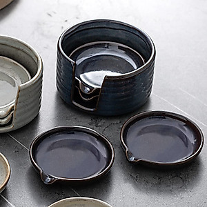 Pearlead Ceramic Spoon Rest with Holder for Stove Top Set of 4 Spoon Holder for Kitchen Counter Coffee Spoon Rest Cooking Utensil Rest Housewarming Gifts 3.9 Inch Black Blue